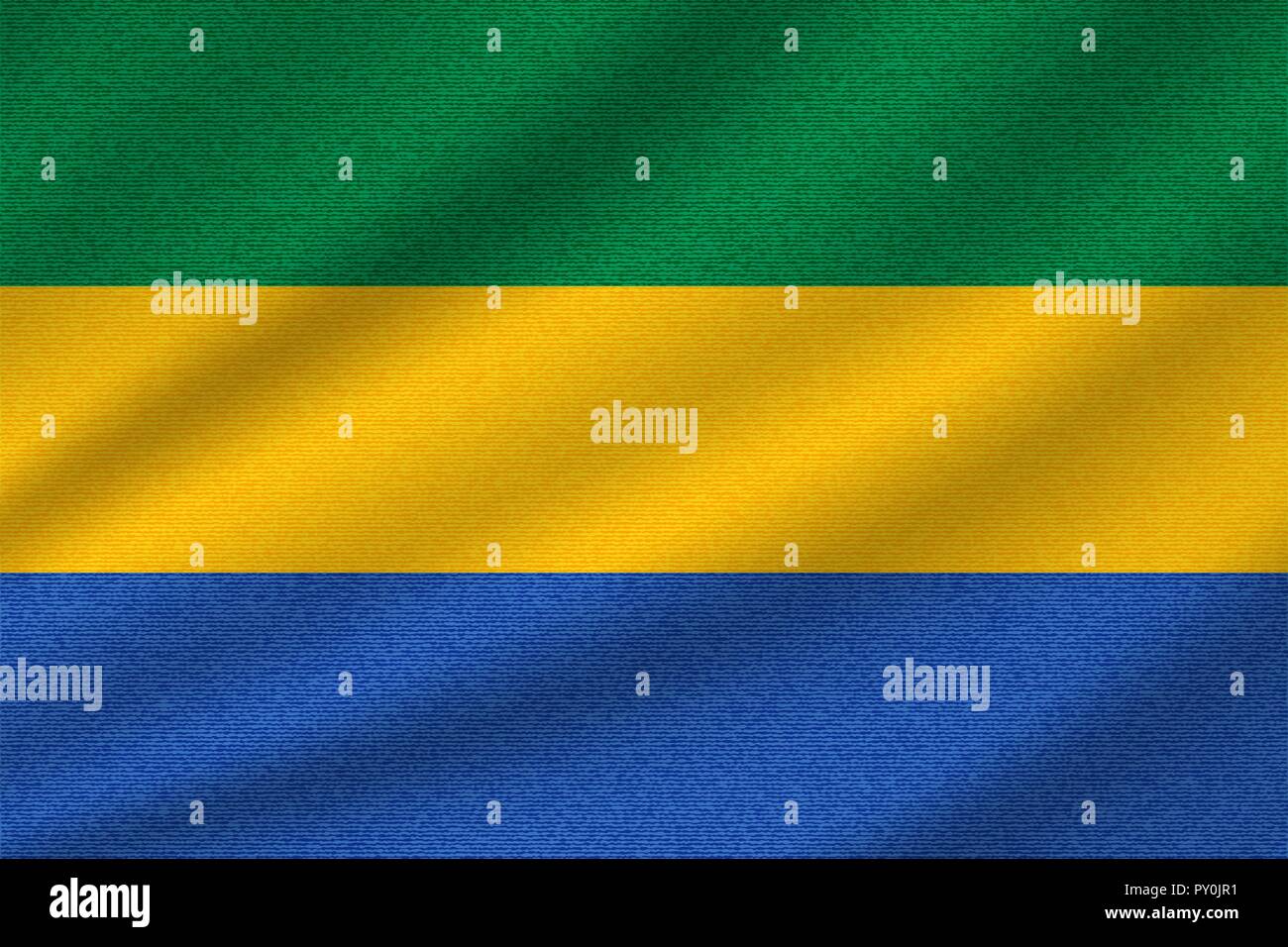 national flag of Gabon on wavy cotton fabric. Realistic vector ...