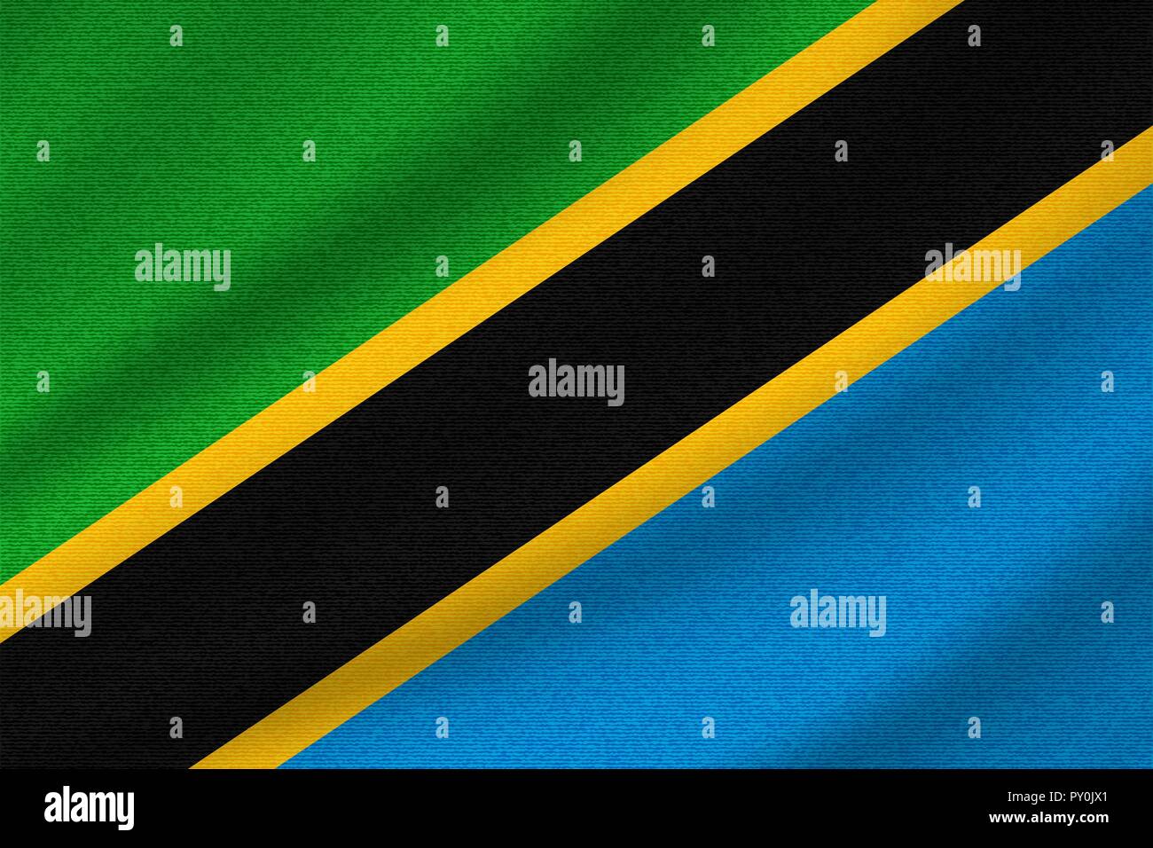 national flag of Tanzania on wavy cotton fabric. Realistic vector ...