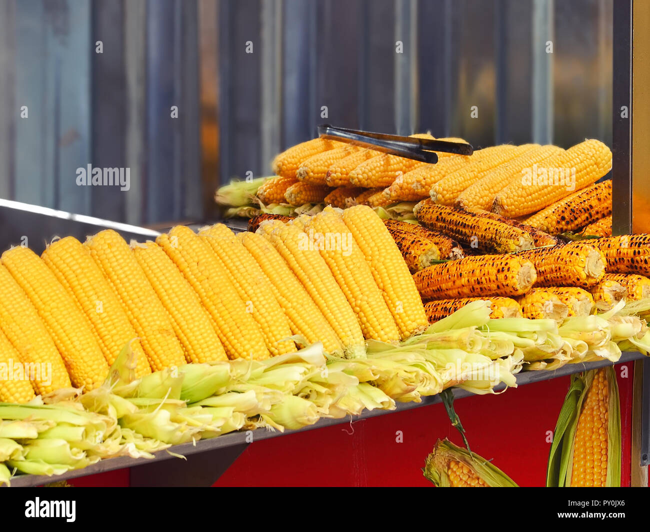 A Tray of boiled and fried corn. Turkish street food Stock Photo - Alamy