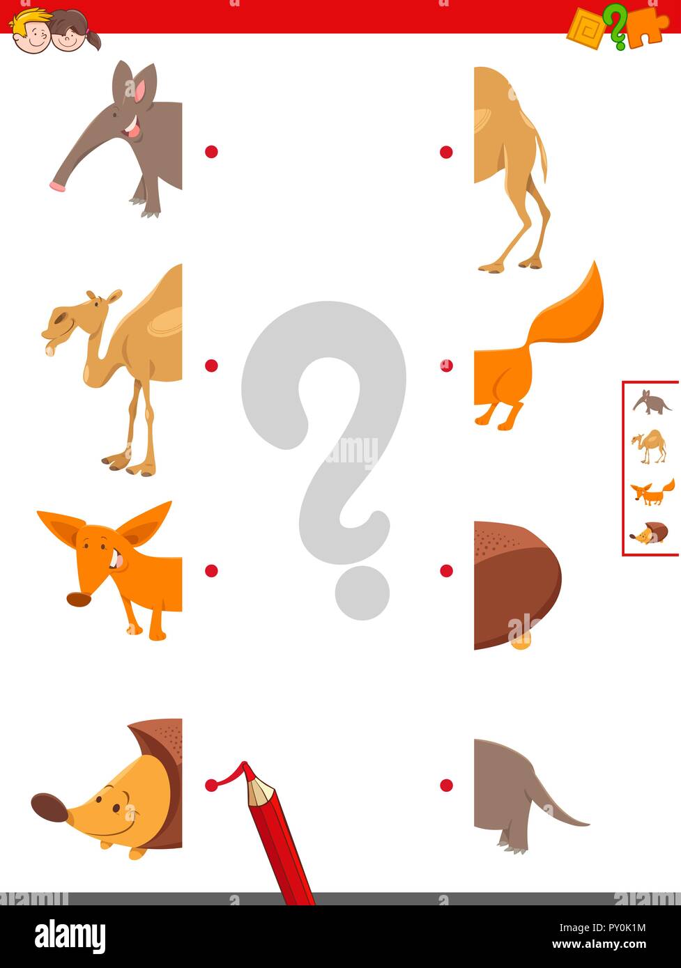 Cartoon Illustration of Educational Game of Matching Halves of Funny ...