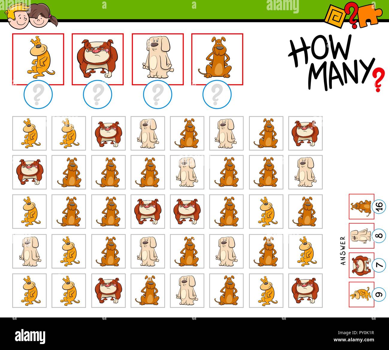 Cartoon Illustration of Educational Counting Game for Children with ...