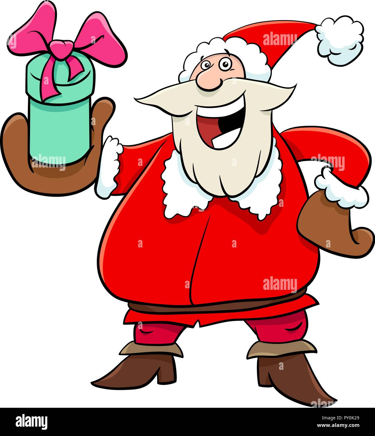 Cartoon Illustration of Santa Claus Character with Christmas Present ...