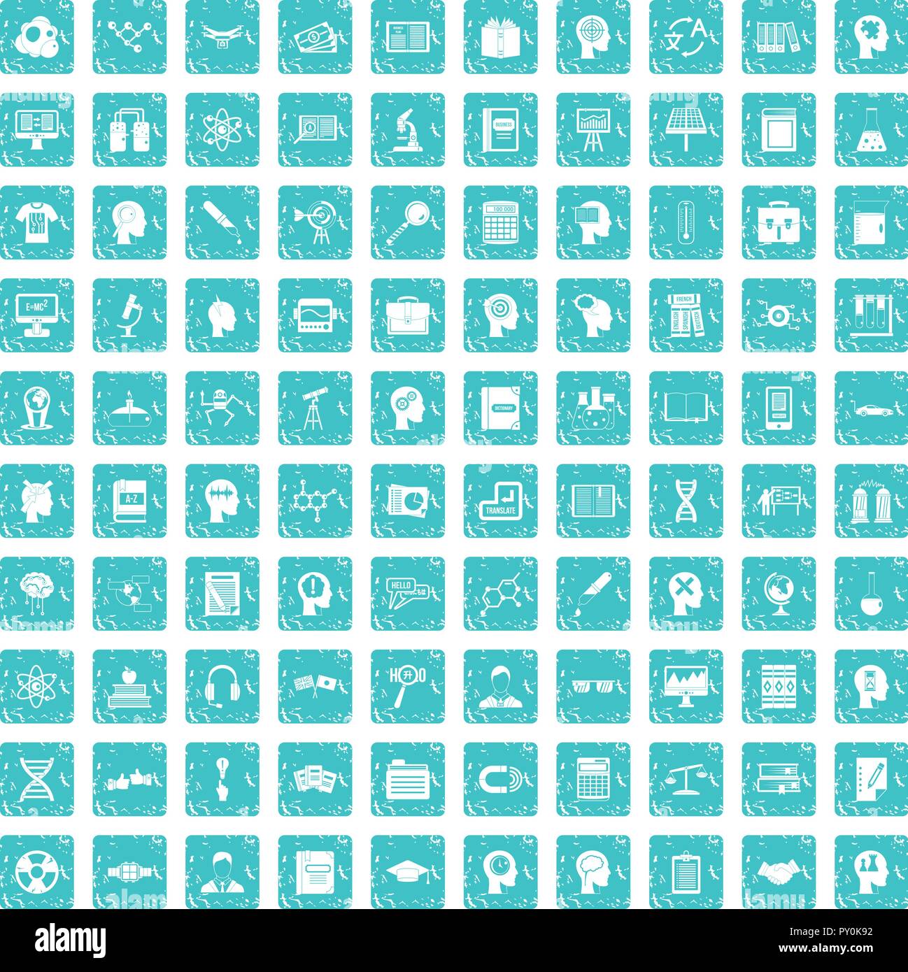 100 knowledge icons set grunge blue Stock Vector Image & Art - Alamy