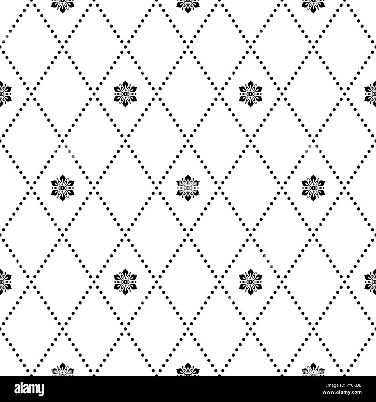 Seamless square flower pattern Black and White Stock Photos & Images ...
