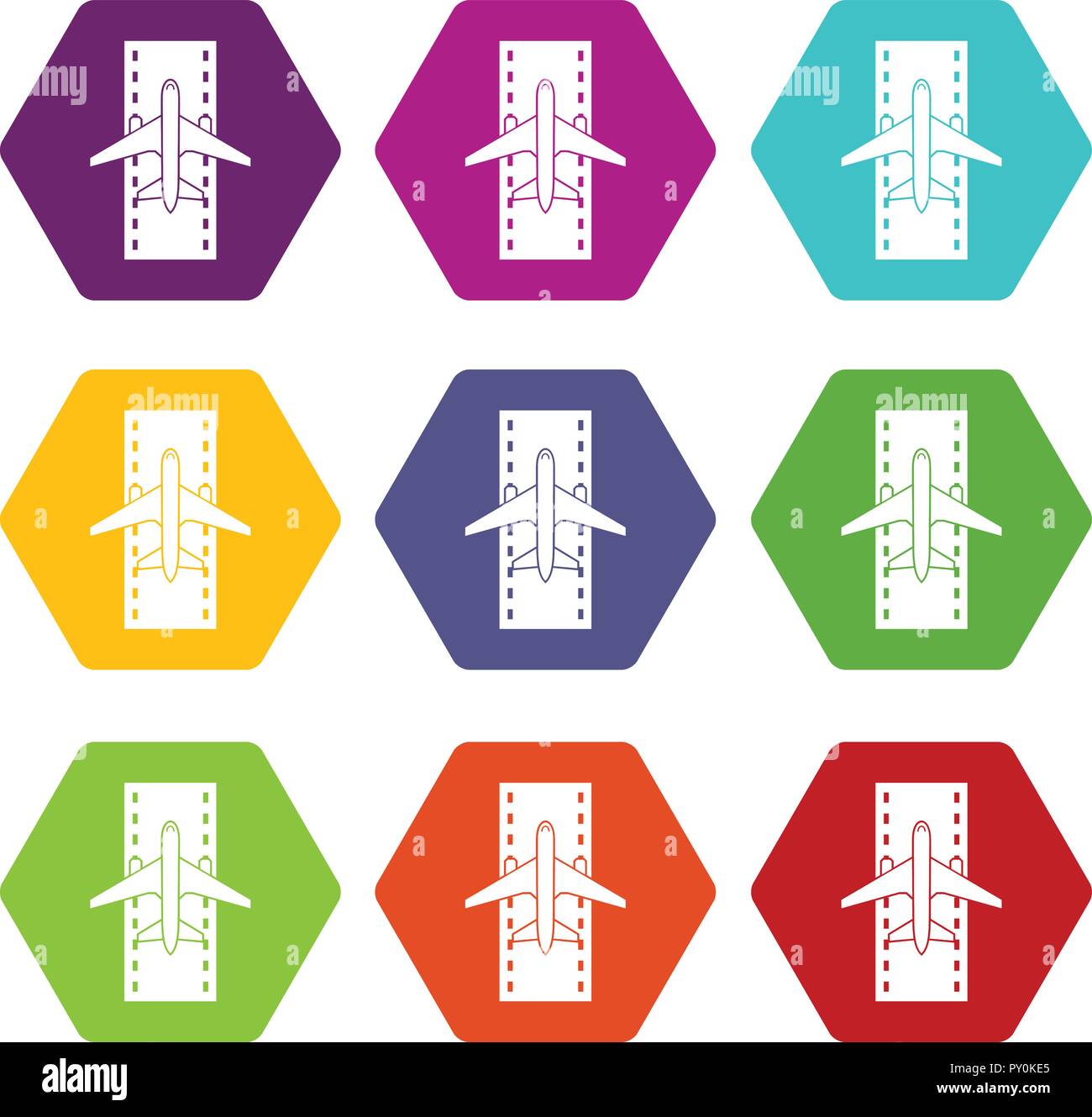 Airplane on the runway icon set color hexahedron Stock Vector Image ...