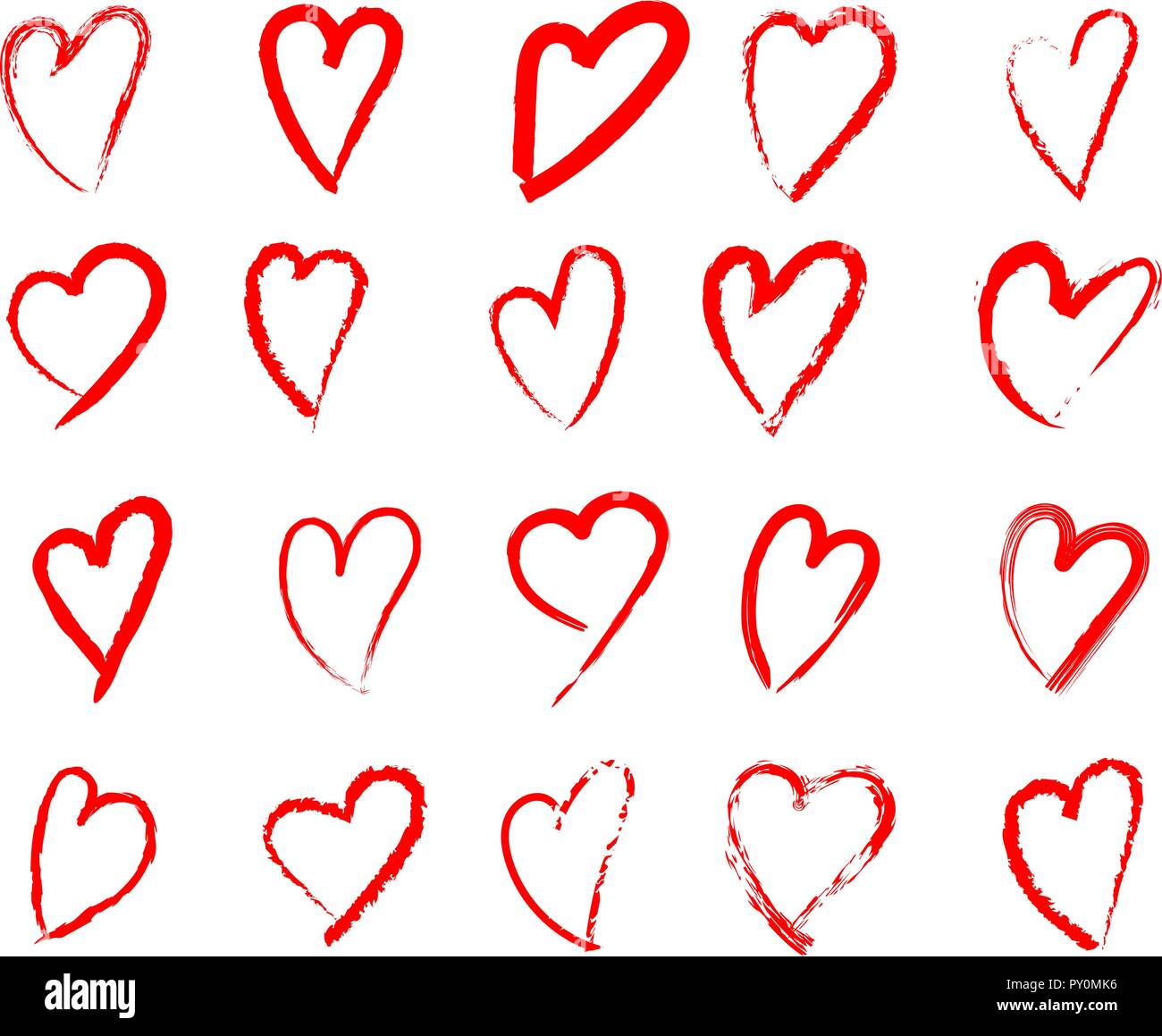 set of hand drawn heart isolated. vector icon sketch for Valentines day ...