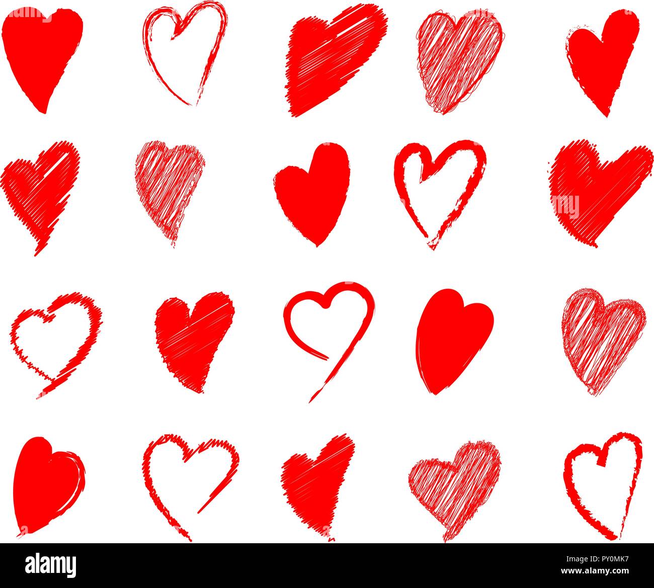 set of hand drawn heart isolated. vector icon sketch for Valentines day ...