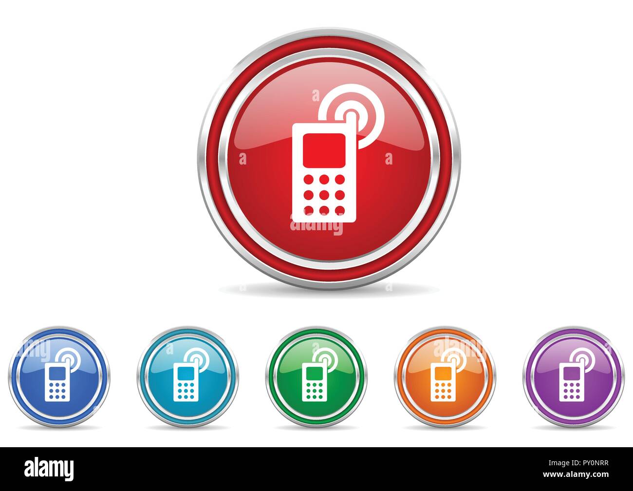 Mobile phone silver metallic colorful vector web and mobile phone icon ...