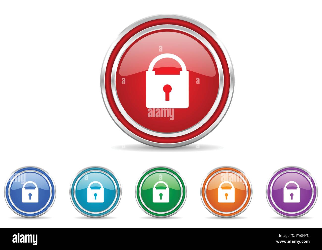 Padlock silver metallic colorful vector web and mobile phone icon set ...