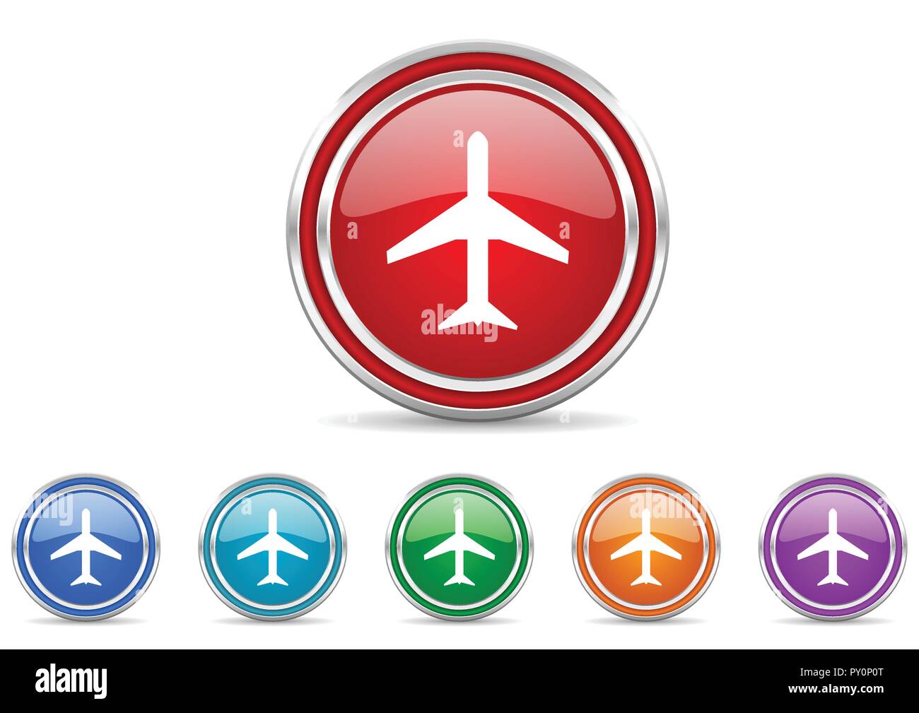Plane silver metallic colorful vector web and mobile phone icon set ...