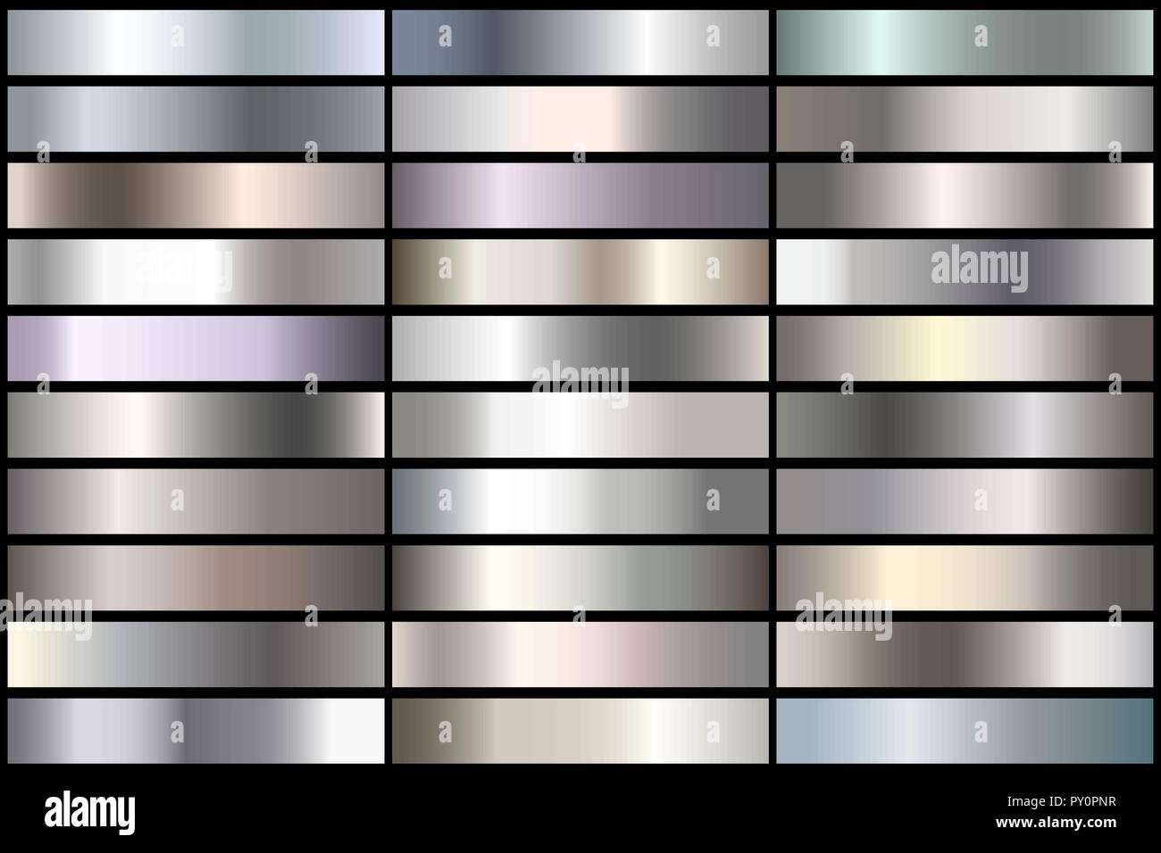 Set of Realistic silver gradients. Vector metal collection for border ...