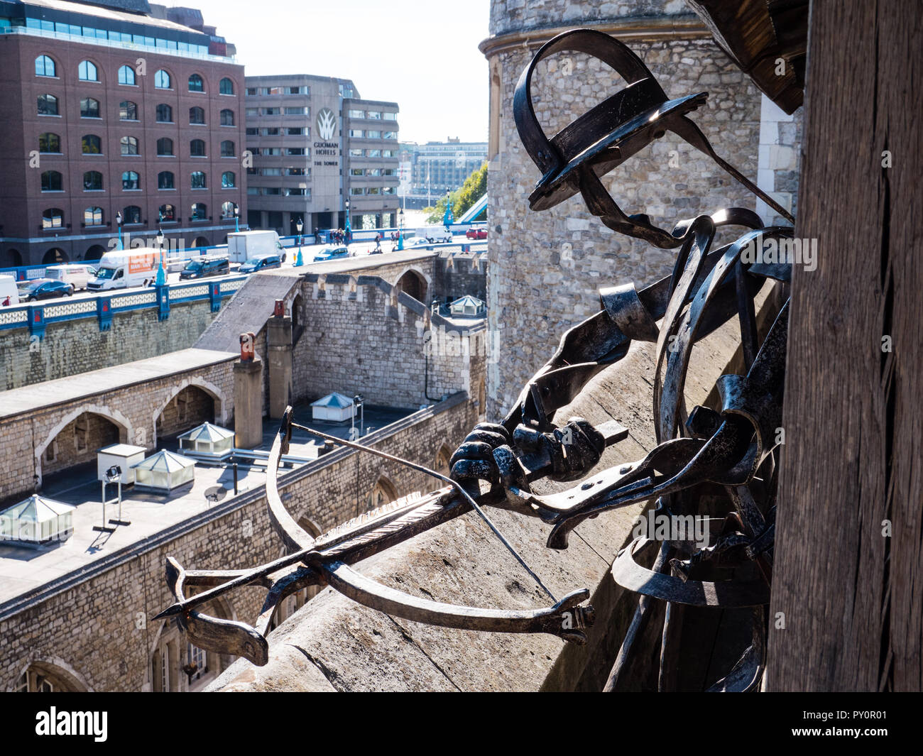 Model of Crossbow man, Battlements of Tower of London, London, England ...