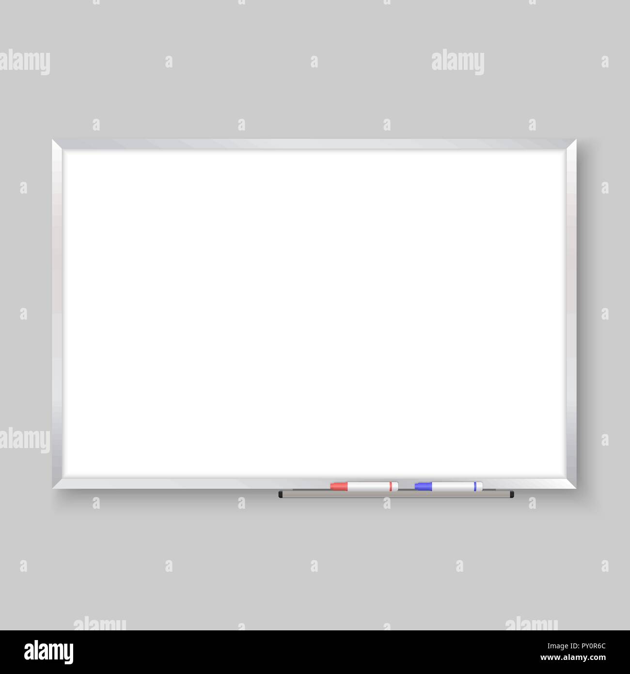 3d realistic empty whiteboard with color markers, white board ...