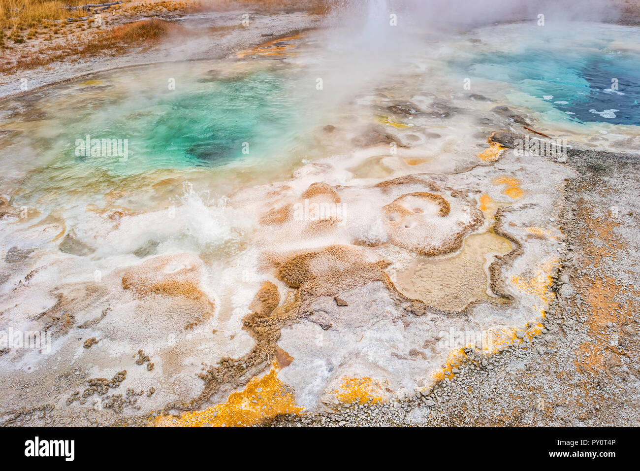 Hot springs in the Upper Geyser Basin in Yellowstone National Park ...
