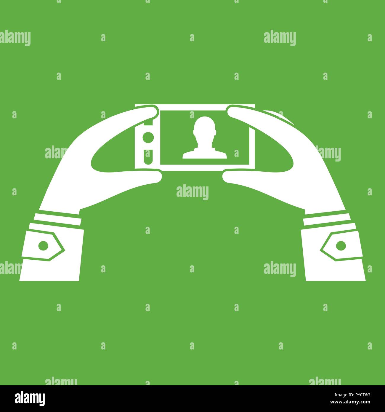 Hands holding a cell phone with photo icon green Stock Vector Image ...