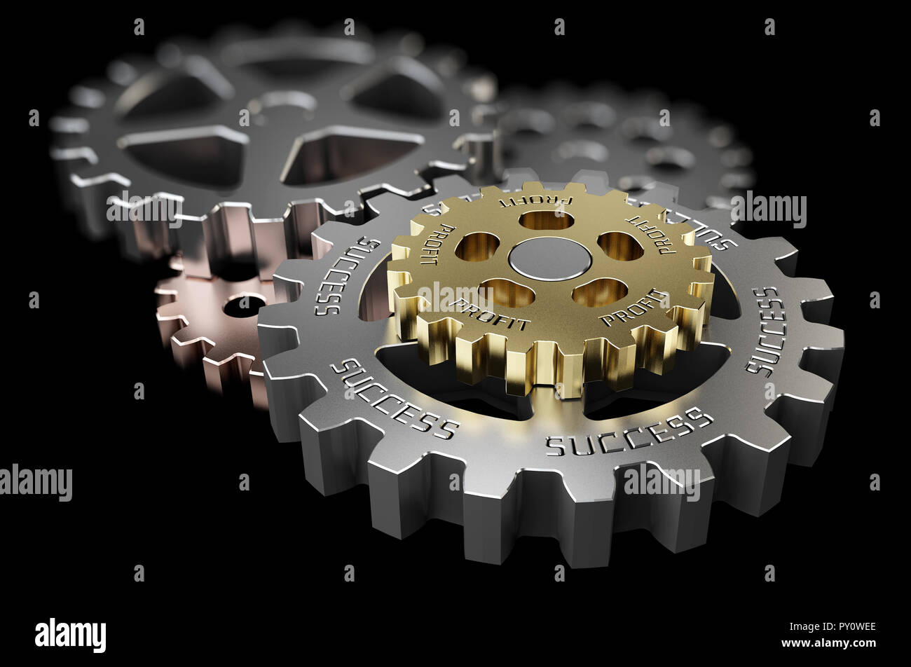 3d illustration of gears with success and profit words isolated on ...