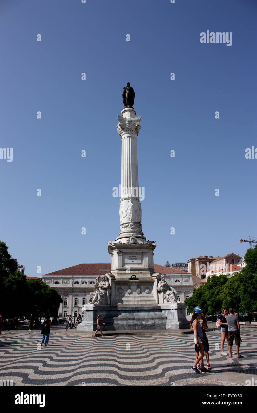 Statue of Dom Pedro IV in Rossio Square in Lison, Portugal Stock Photo ...