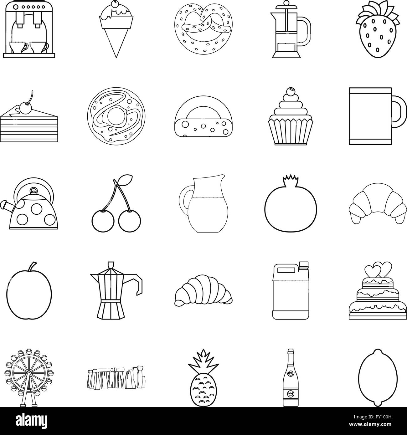 Snack to coffee icons set, outline style Stock Vector Image & Art - Alamy