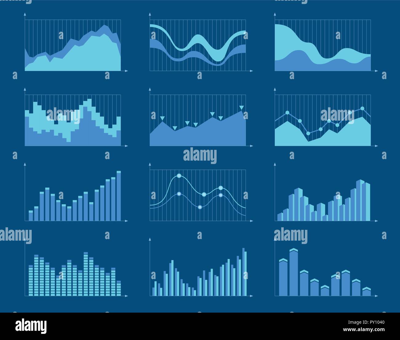 Set of different graphs and charts, information on charts, statistical data. Business charts and ...