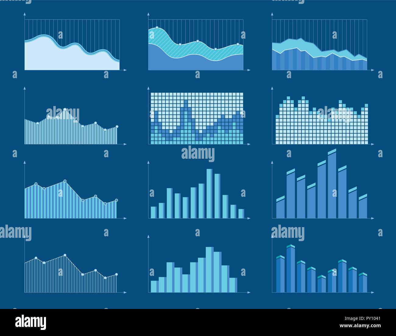 Set of different graphs and charts, information on charts, statistical ...