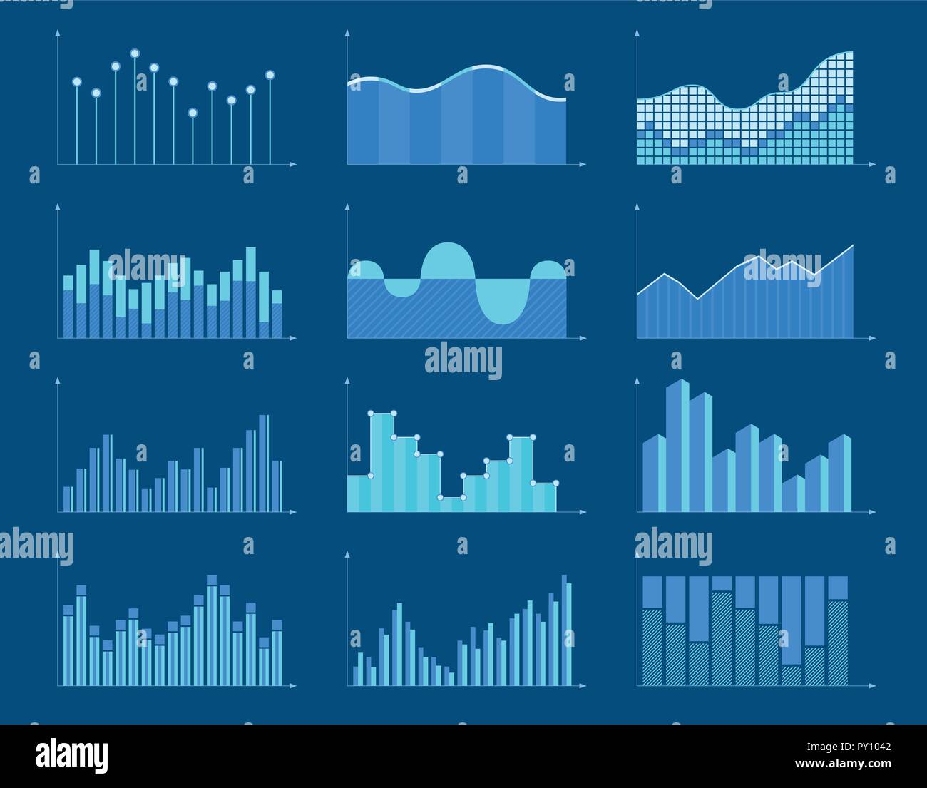 Set of different graphs and charts, information on charts, statistical ...