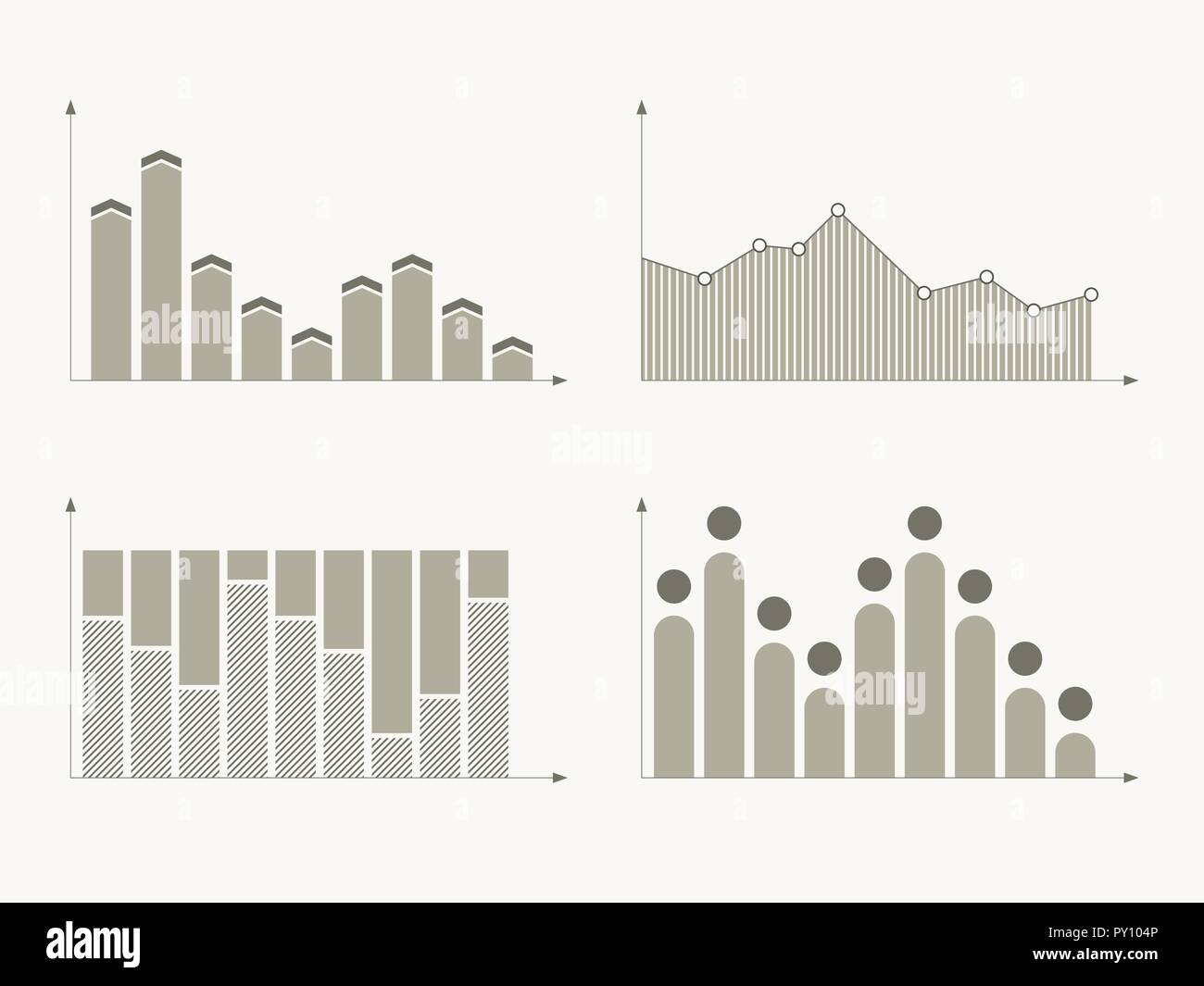 Set of different graphs and charts, information on charts, statistical ...