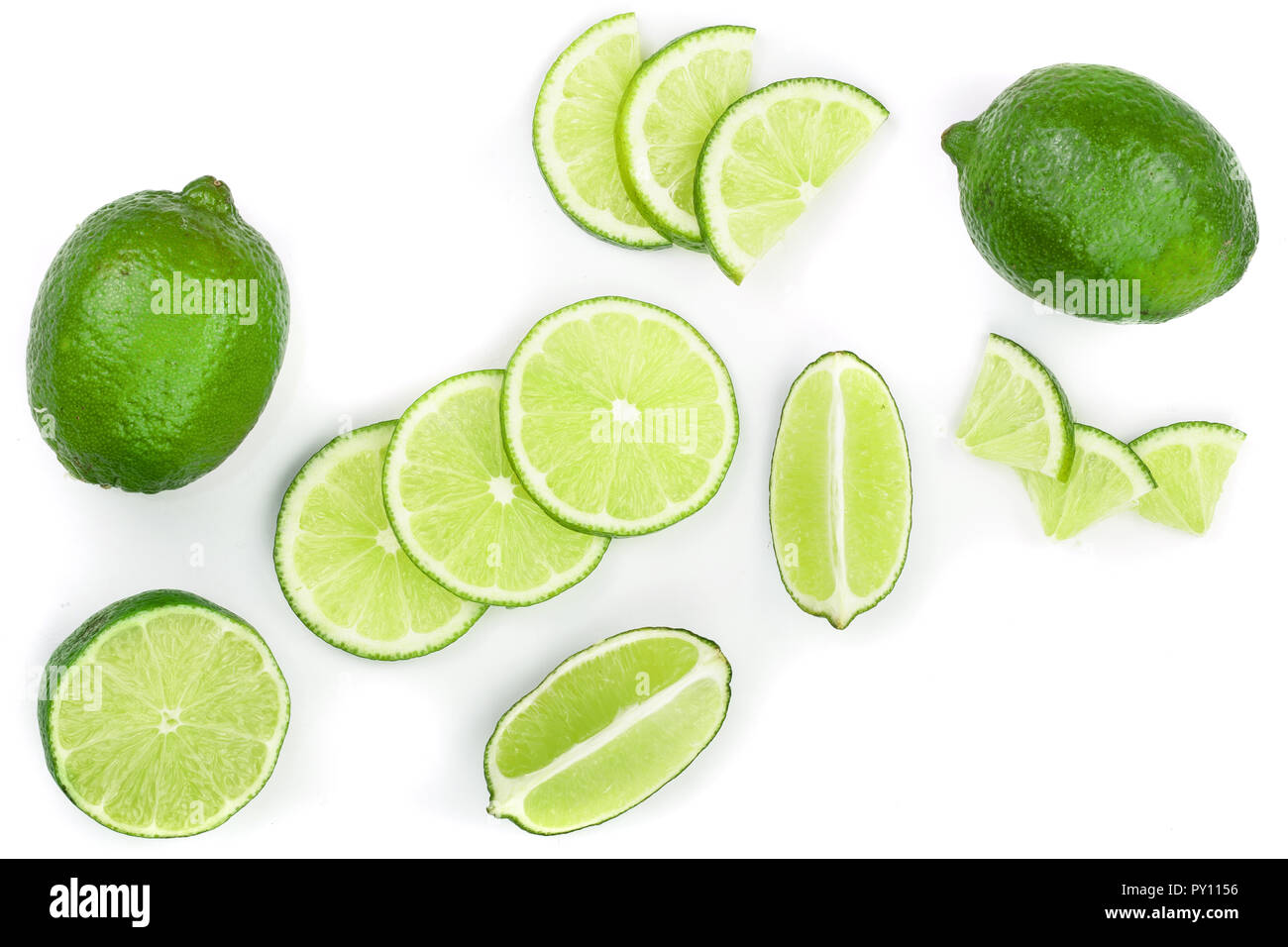 sliced lime isolated on white background. Top view. Flat lay pattern ...