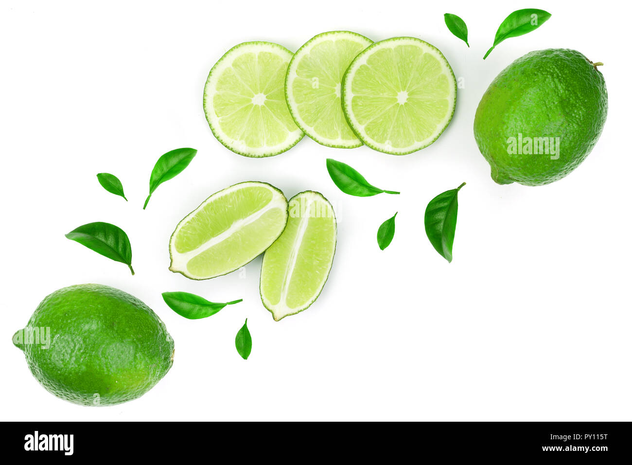 sliced lime isolated on white background. Top view. Flat lay pattern ...