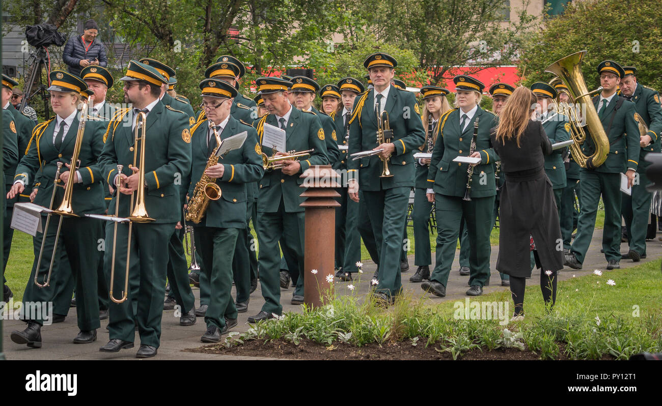 Marching band, during Iceland's independence day, Reykjavik, Iceland ...