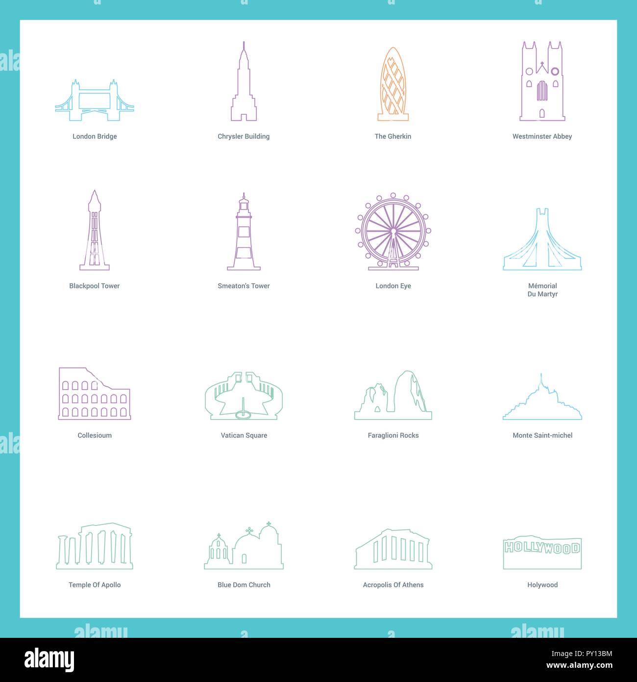 World Famous landmarks and monuments design with white background ...