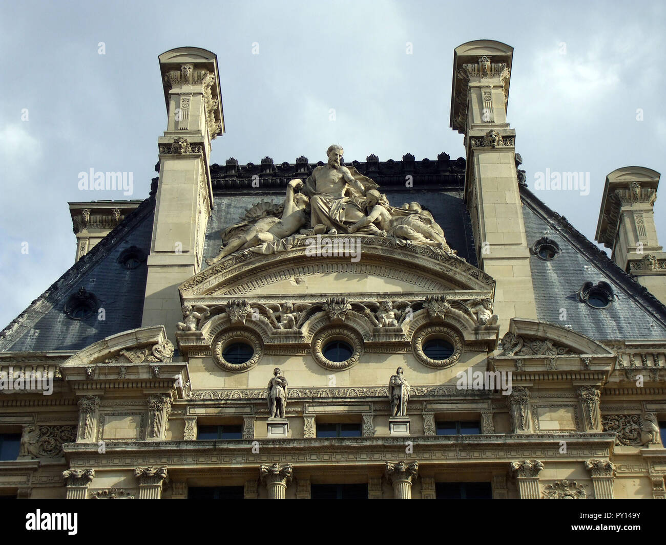 Detail of a section of roof of the Louvre museum in Paris shows some ...