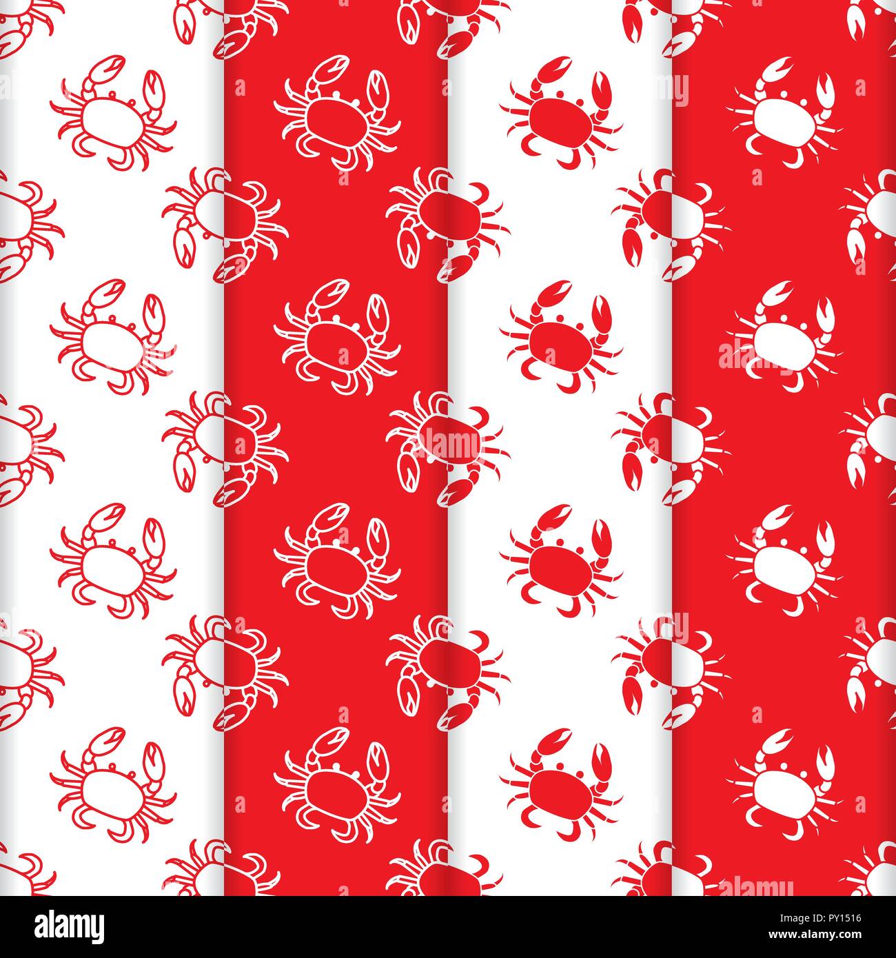 Set of 4 vector seamless pattern with crabs. Sea inhabitants. Animals ...