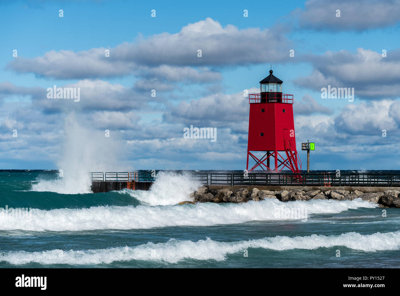 Charlevoix South Pier lighthouse in Charlevoix, Michigan, USA Stock ...