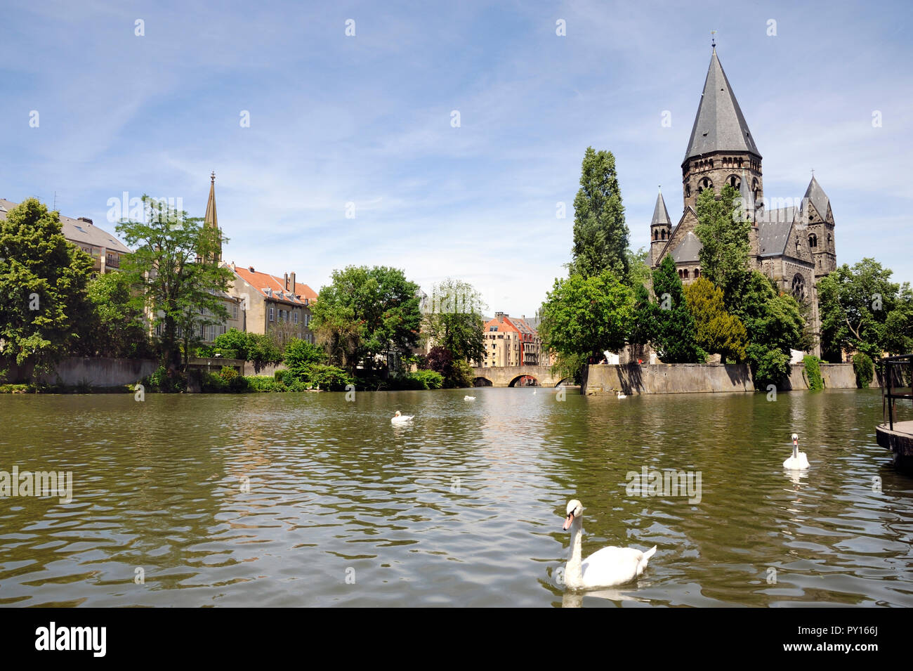 Temple Neuf church with Moselle river, Metz, Lorraine, France, Europe ...