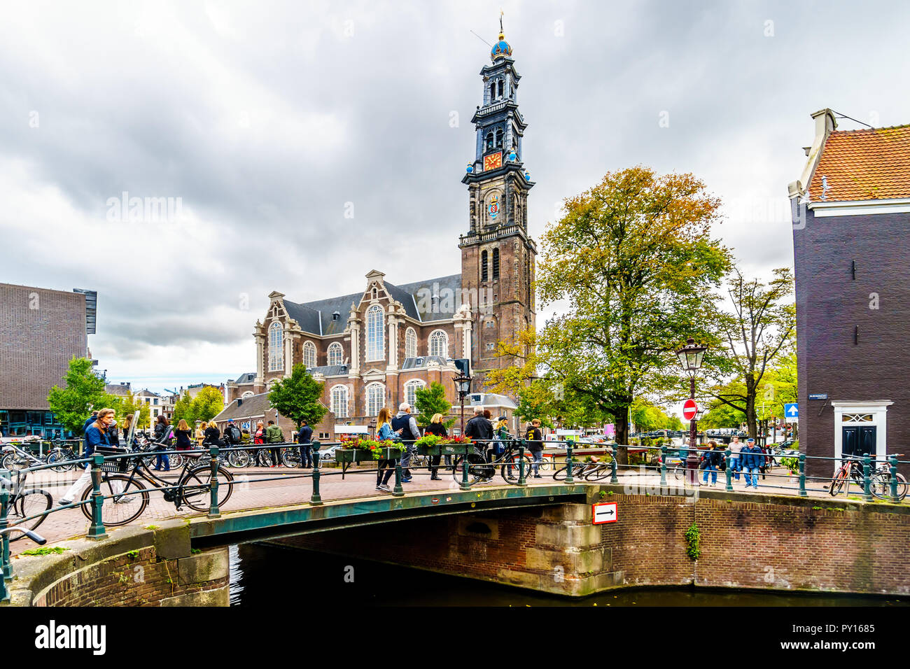 The Westerkerk church with the Westertoren tower seen from the ...