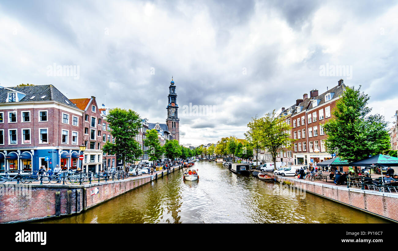 The Westerkerk church with the Westertoren tower seen from the corner ...
