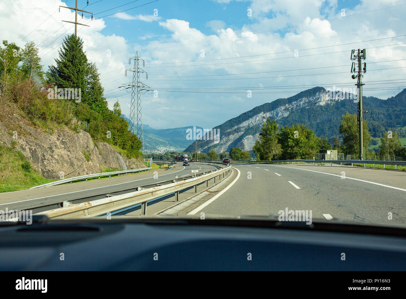 View of the road from the car window in sunny Europe Stock Photo - Alamy