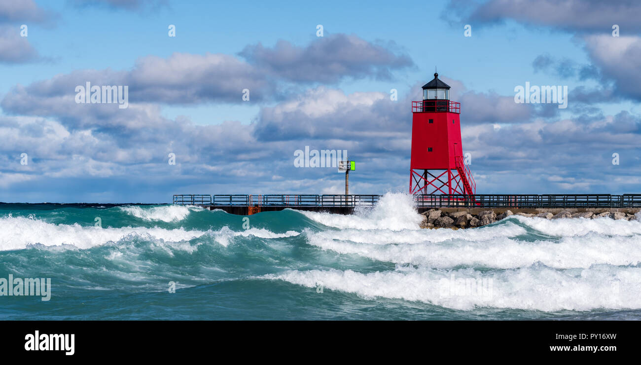 Charlevoix South Pier lighthouse in Charlevoix, Michigan, USA Stock ...
