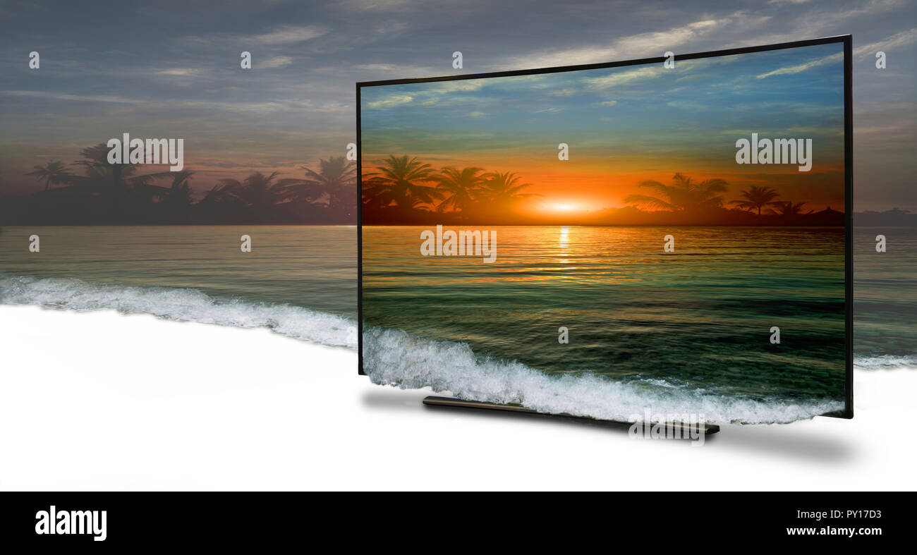 4k monitor isolated on white. tv with the nature view Stock Photo - Alamy