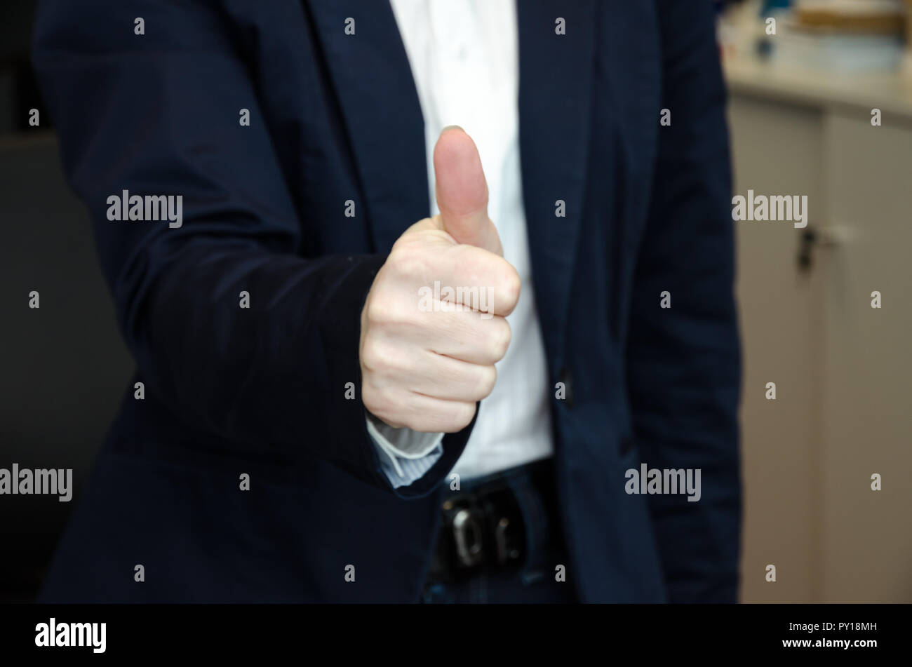 anonymous faceless person with yes gesture Stock Photo - Alamy