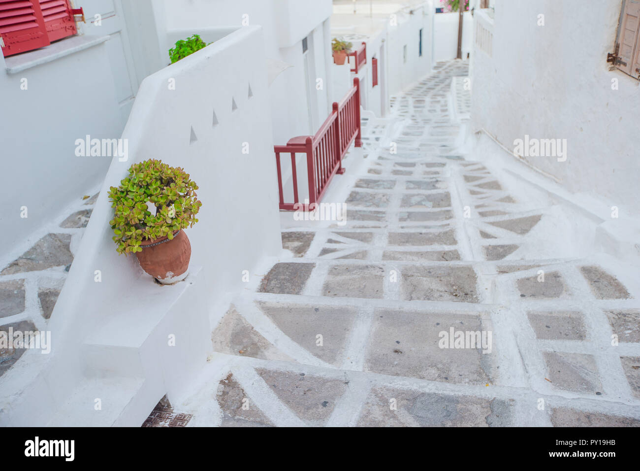Traditional greek village. Streets and white houses Stock Photo - Alamy