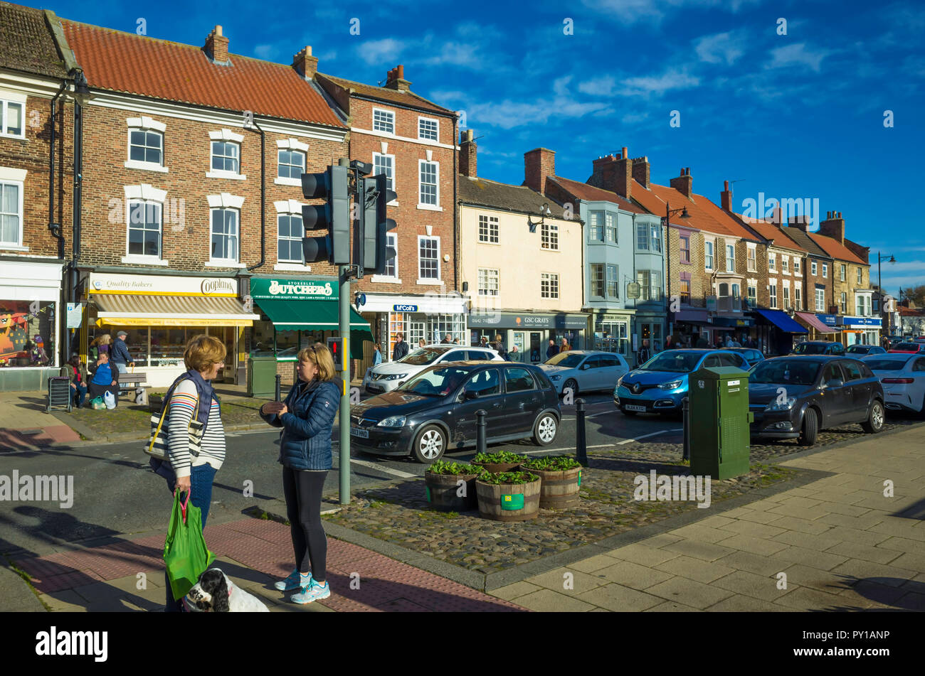 The High Street of the market town of Stokesley North Yorkshire on a ...