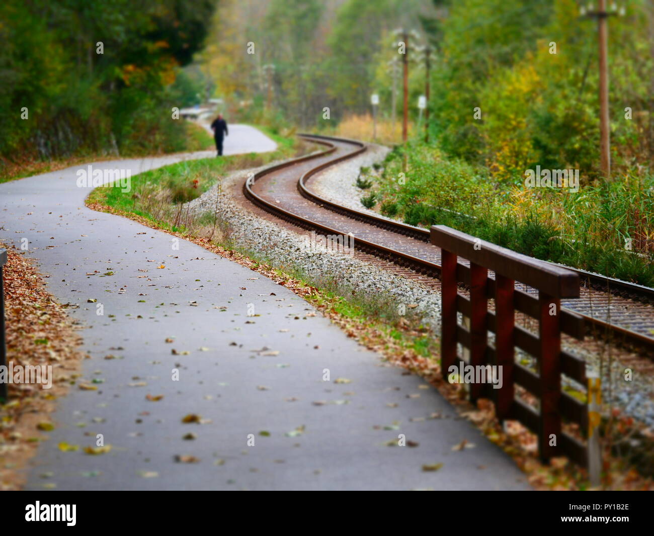 Tilt shift image of winding railroad tracks Stock Photo - Alamy