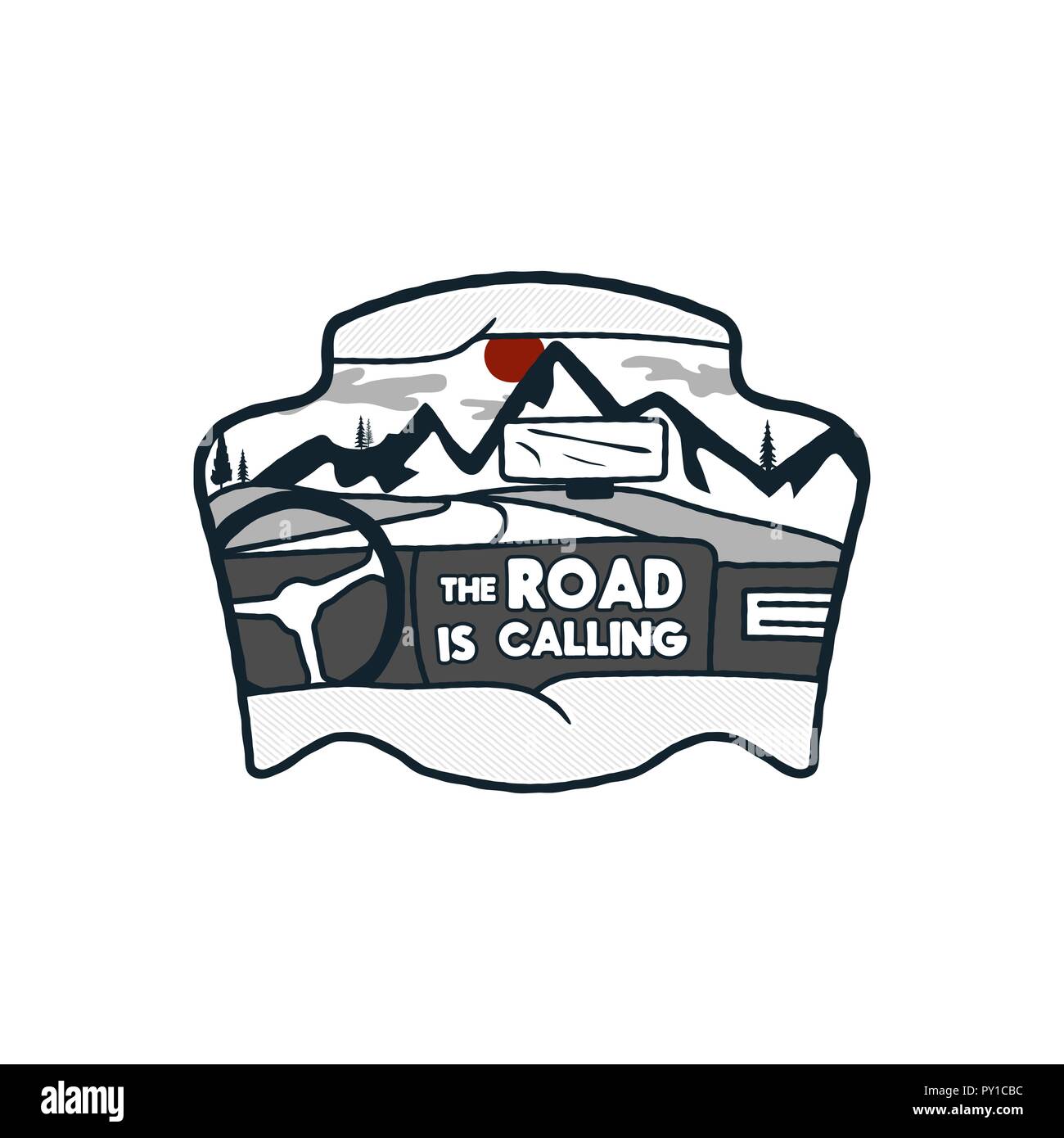 Wanderlust Logo Emblem. Road trip badge. Vintage hand drawn travel ...