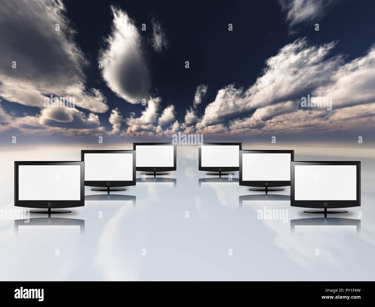 Computers monitors in clouds sky Stock Photo - Alamy