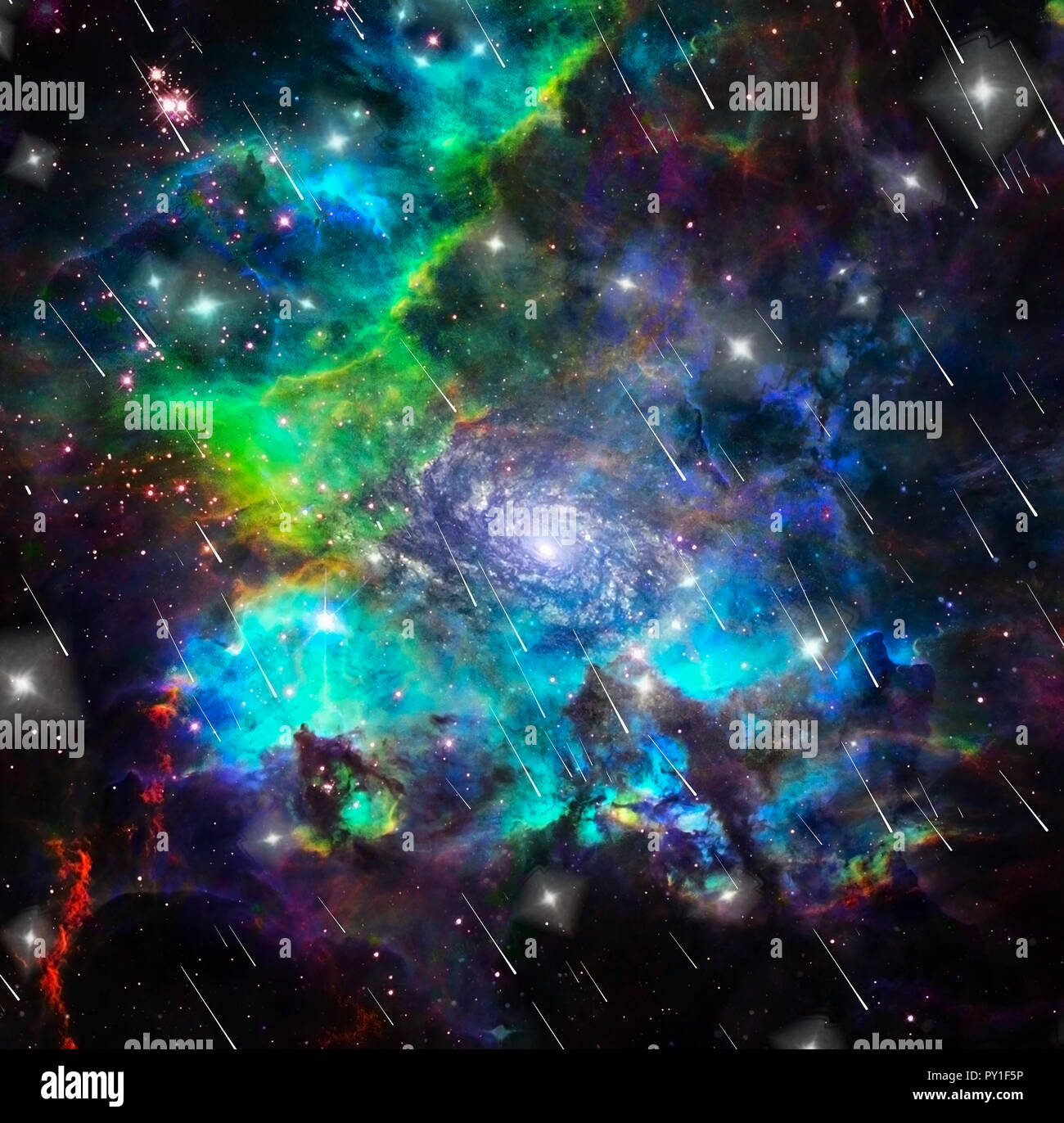 Colorful universe, nebulae and stars. Meteor shower Stock Photo - Alamy