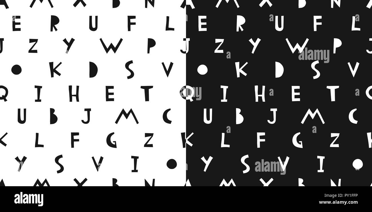 Vector hand drawn alphabet seamless pattern. Lettering design. Latin ...