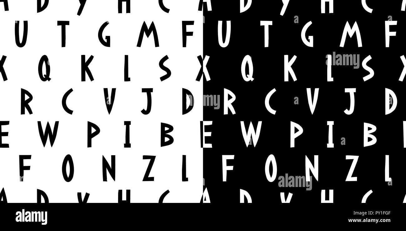 Vector hand drawn alphabet seamless pattern. Lettering design. Latin ...