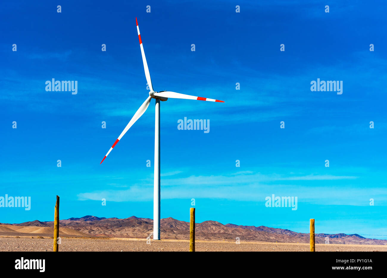 View of the desert and wind generators in the Atacama, Chile. Copy ...
