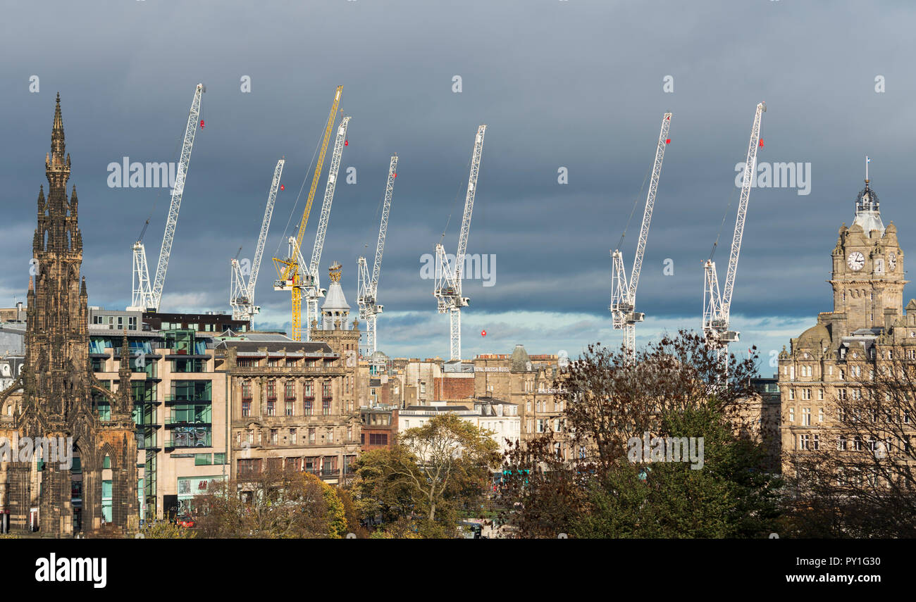 construction site tower cranes at the large St James Centre ...